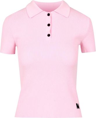 Msgm Msgm, Femme, Pulls, Rose, Taille: 38 FR Polo en maille c&ocirc;tel&eacute;e