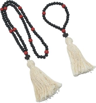 Valiclud 2 St&uuml;ck Christliche Holz Kreuzkette mit Gebetsperlen Kreuzanh&auml;nger f&uuml;r Auto R&uuml;ckspiegel und Taufgeschenk Spiritueller Schmuck f&uuml;r Weihnachten und Reli