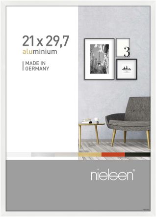 Nielsen Design Bilderrahmen, 21 x 29,7 cm (A4), Aluminium, Wei&szlig; Glanz, Dokumentenrahmen zum Aufh&auml;ngen im Hoch- & Querformat, Echtglas, Pixel