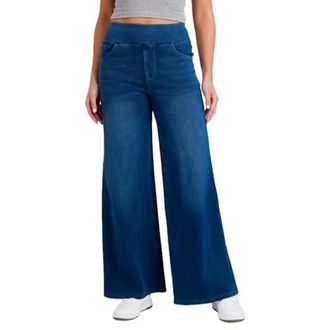 Generic Jean large pour femme, pantalon de surv&ecirc;tement taille haute &agrave; enfiler pour femme, pantalon en jean extensible ample avec contr&ocirc;le du ventre, jambe dro