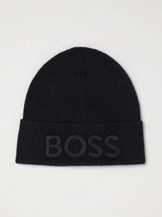 HUGO BOSS Bonnet beanie en maille c&ocirc;tel&eacute;e de laine m&eacute;lang&eacute;e avec logo brod&eacute;
