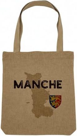 Fabulous Sac Shopping Tote Bag Aspect Lin - Manche 50 D&eacute;partement Carte Normandie Ancienne Rare - Sac de Courses Toile Epaisse 360g Beige Naturel Cabas Port&eacute; E
