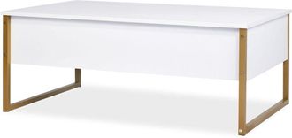 Menzzo Table basse rectangulaire 60x90cm en bois m&eacute;lamin&eacute; blanc - Pieds en m&eacute;tal dor&eacute; - &Eacute;l&eacute;gante pour salon moderne