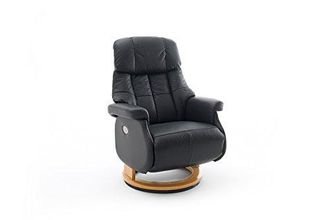 Robas Lund Relaxsessel Calgary Comfort XL elektrisch verstellbar, bis 150 kg belastbar, Echtleder schwarz, Gestell Holz natur