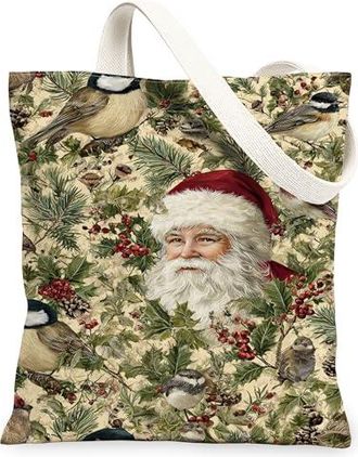 Generic Sacs fourre-tout en toile motif oiseaux de No&euml;l, sacs d&eacute;picerie r&eacute;utilisables, vintage l&eacute;gers et lavables avec bandouli&egrave;re en toile, multicolore, 13x1