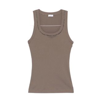 Brunello Cucinelli Femme, Tops, Brun, Taille: 42 FR Beaded Ribbed Tank Top