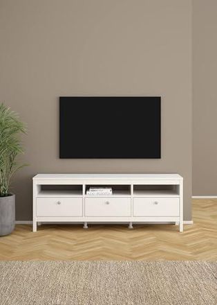 Dmora Fernsehschrank Liliane, St&auml;nder f&uuml;r Wohnzimmerfernseher, Niedriges Wohnzimmer-Sideboard, TV-St&auml;nderbasis, 151x38 h54 cm, Wei&szlig;