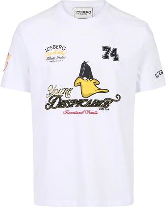 Iceberg Homme, Tops, Blanc, Taille: 2XL T-shirt en jersey de coton &agrave; coupe r&eacute;guli&egrave;re
