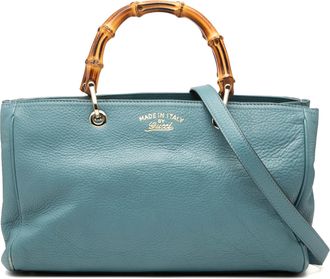 Gucci Blue Medium Calfskin Bamboo Shopper Satchel
