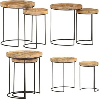 vidaXL 2-tlg. Couchtisch-Set Massivholz Mango und Stahl - Holz Couchtisch - Mangoholz Couchtisch - Couchtisch Set - Wohnzimmer Dekoration - Vintage