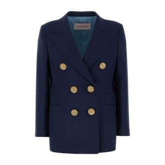 Valentino Garavani Femme, Vestes, Bleu, Taille: 36 FR Blazer Diagonal en Laine Vierge S&egrave;che