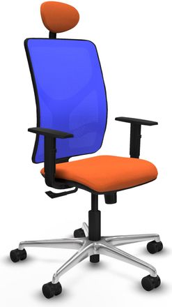 Piqueras y Crespo Arbeitsbankstuhl mit 1D-Armen, h&ouml;henverstellbarer Lendenwirbelst&uuml;tze und festem Kopfteil, ausgestattet mit 3 Positionen und Schneidschaum, Blau/Orange