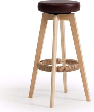Generic Drehbarer Barhocker aus Massivholz mit Fu&szlig;st&uuml;tze, braunes Gestell - moderner, bequemer Hocker f&uuml;r K&uuml;che, Lounge oder Bar, stilvolle Sitzgelegenheit
