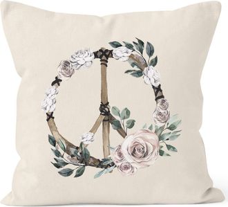 Autiga Kissenbezug Peace-Symbol Blumen Flowerpower Hippie Boho Bohemian Natur Unisize