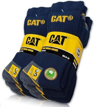 CAT Caterpillar Lot de 6 paires de chaussettes REAL WORK - Pour homme et femme - Tailles disponibles : 35 à 50, bleu, 41-45