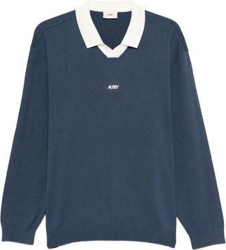 Autry Homme, Tops, Bleu, Taille: XS Polo &agrave; Logo Brod&eacute;