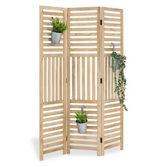 Homestyle4u Paravent 3 teilig Indoor Raumteiler Holzlamellen Natur 170x120 cm Trennwand Sichtschutz Holz freistehend