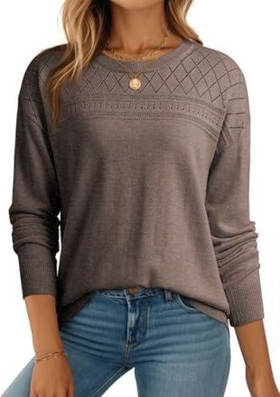 Dokotoo Pull Femme Chic et Elegant Pulls en M&eacute;lange de Cachemire Tricot&eacute; Chaud Sweat &agrave; Col Rond et Manches Longues Pullover L&eacute;ger Automne Hiver Mode Haut, Mar