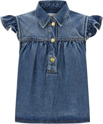 Ganni Femme, Robes, Bleu, Taille: 36 FR Denim Ruffle Top