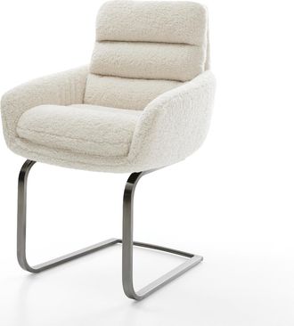 DELIFE Freischwinger Abelia-Flex mit Armlehnen Teddystoff Beige Freischwinger flach Graphit, Esszimmerst&uuml;hle