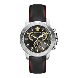 Versace Neuer Chrono Leder Chronograph Uhr - - Accessories - Herren - Grau - ONE SIZE