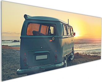 Wallario K&uuml;chenr&uuml;ckwand aus Glas 125 x 50 cm, Motiv: Roadtrip am Meer | Spritzschutz abwischbar & pflegeleicht