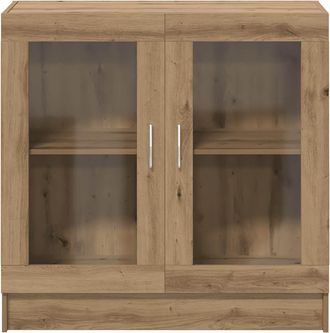 Generic Vitrine aus Eichenholz mit Glast&uuml;ren, Hoher Aufbewahrungsschrank mit Verstellbaren Regalen, Vitrine mit Holzmaserung f&uuml;r Wohnzimmer, Arbeitszimmer und