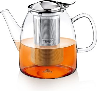 Wilmax England Wilmax | Teekanne Glas mit Siebeinsatz | Tea pot | 600 ml |Kanne mit Edelstahl Deckel | Glaskanne für Teeblumen | Teezubereiter für losen Tee | Spülma