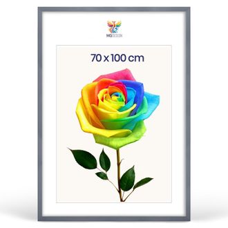 MG Design Bilderrahmen 70 x 100 cm - Posterrahmen mit Grau Holzrahmen (Echtholz) und bruchsicherem Acrylglas, Hoch & Quer mit verst&auml;rkter Wandaufh&auml;ngung