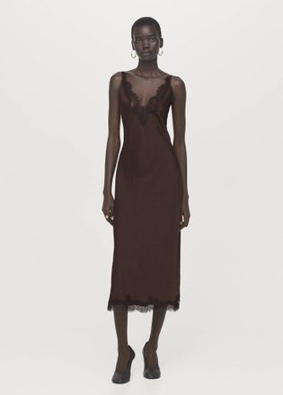 Mango Robe style lingerie satin&eacute;e marron - Femme - S - MANGO