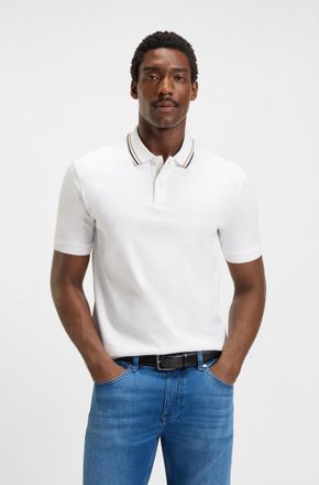 HUGO BOSS Poloshirt BOSS Penrose 38, Herren, Gr. 3XL, wei&szlig; 100, Jersey, Obermaterial: 100% Baumwolle, slim fit normal, B&uuml;ndchen, Shirts, aus Baumwolle mit gestr