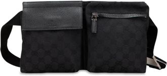 Gucci Bauchtaschen - GG Canvas Double Pocket Belt Bag - Gr. ONE SIZE - in Schwarz - f&uuml;r Damen