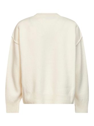 Ami Mens Crewneck Ami De Coeur Ivory Merino Wool Sweater