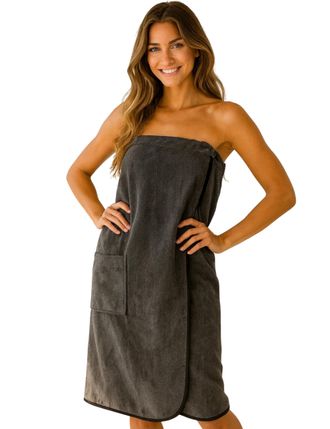 Morgenstern Saunakilt Damen Saunahandtuch mit Knopf und Tasche 100% Baumwolle Frottee Oeko-TEX 90 x 145 cm Handtuch mit Gummizug Katja Grau