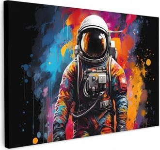 MuchoWow &copy; Impression sur Toile Decoration Murale Peinture 120x80 cm Tableaux Decoratifs Muraux D&eacute;co Chambre Tableau Salon Astronaute - Graffiti - Noir - Coule