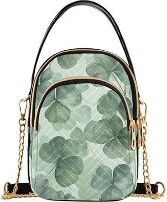 Mnsruu Sacs à bandoulière pour femme avec trèfle à quatre feuilles et feuilles dencre verte - Sac à main à bandoulière avec sangle réglable