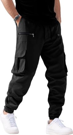 Feoya Cargohose Herren Cargo Hose mit Mehrere Taschen Freizeithose Funktionshose Elastischer Taille Jogginghose f&uuml;r M&auml;nner Schwarz XXL