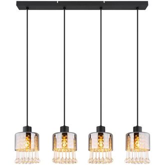 Globo Lighting Suspension lampe suspendue plafonnier m&eacute;tal noir cristaux de verre l 82,5 cm