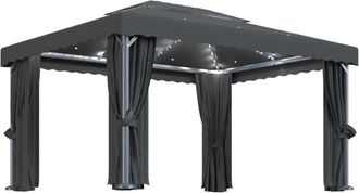 vidaXL Vidaxl - Tonnelle avec rideau et guirlande lumineuse led 4x3m Anthracite