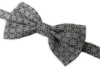 Dolce & Gabbana Mens Geometric-Patterned Silk Bow Tie Black Ties