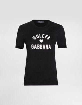 Dolce & Gabbana T-shirt Aus Jersey Mit Schriftzug-patch - Frau T-shirts Und Sweatshirts Schwarz 46