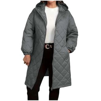 Generic Veste matelassée longue pour femme - Manteau dhiver chaud à capuche matelassé - Manteau coupe-vent - Veste longue élégante - Parka épaisse - Fermeture