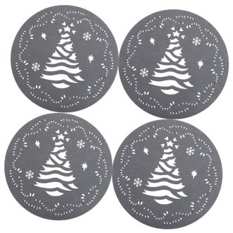Amosfun 4st&uuml;cke Runde Platzsets Weihnachten Weihnachtliche Tischdekoration Aus Filz Mit Baumdesign Kratzfeste Untersetzer F&uuml;r Bars Und Hotels