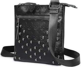 Miss Lulu Womens Crossbody Bag, Sac à bandoulière pour Femme Motif crâne, Skull-Black
