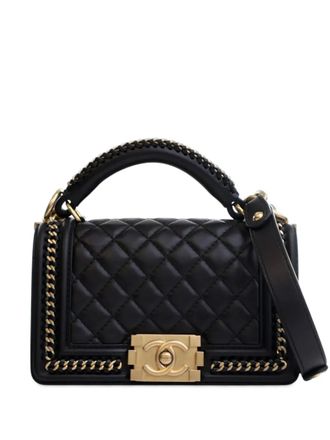 Chanel 2016-2017 Small Calfskin Chain Around Boy Top Handle Flap satchel - Schwarz