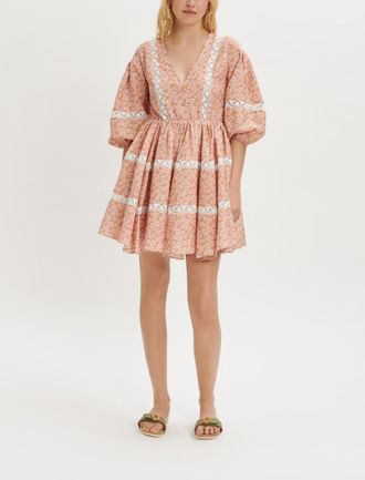 Maje Bedrucktes Kleid Mit Spitzenborten - Margerite Rosa - Gr&ouml;&szlig;e 32 - Maje