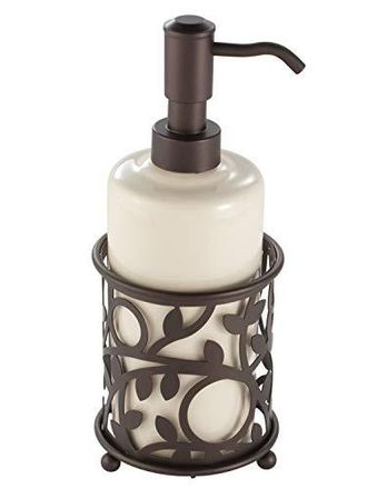InterDesign iDesign Vintage Seifenspender, Pumpspender mit 384 ml Fassungsverm&ouml;gen, nachf&uuml;llbarer Seifen- und Sp&uuml;lmittelspender aus Keramik und Metall, beige/bron
