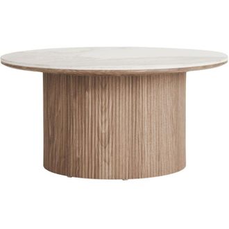 House Nordic Table basse ronde en 80x40 cm en c&eacute;ramique blanc et marron - ZARNO