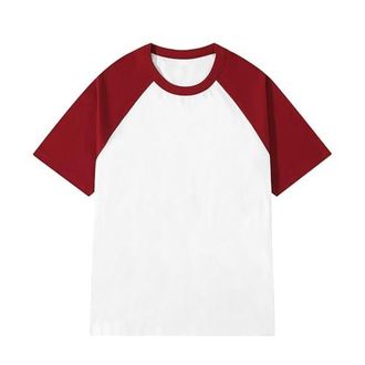 Generic T-shirt Homme Patchwork Col Rond T-shirt Contraste de Couleur R&eacute;tro &Eacute;paule Lourde T-Shirt Couleur Pure L&acirc;che Manches Courtes, Bordeaux, XXL