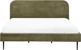 Beliani Polsterbett Cord gr&uuml;n mit Lattenrost 180 x 200 cm Metallf&uuml;&szlig;e schwarz Flayat